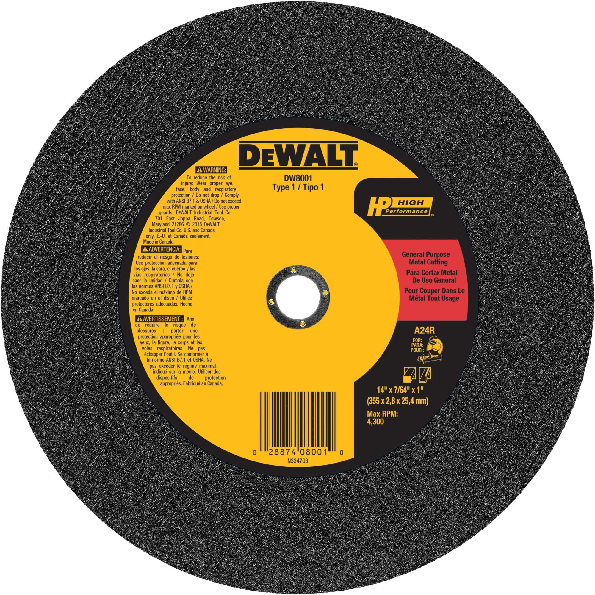 DEWALT DW8001 General Purpose Chop Saw Wheel (14” x 7/64” x 1”) - BRAN ...