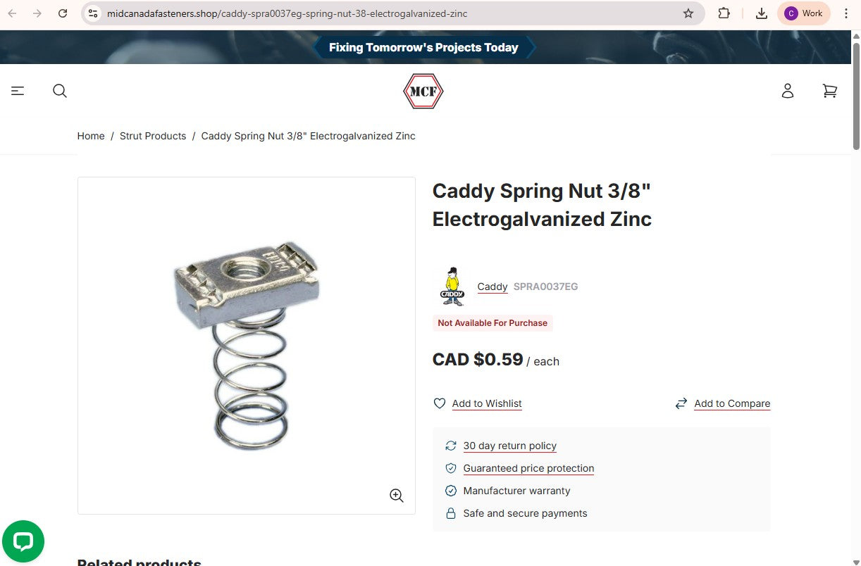 Heavy Duty Caddy Spring Nut 3/8" Electrogalvanized Zinc – Cowboy Tools